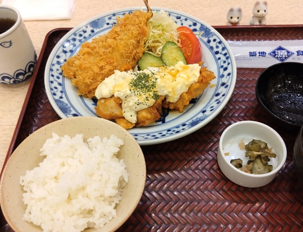 築地食堂のアジフライとチキン南蛮セット｜Alcocca天神 福岡 （アルコッカ 天神 福岡）